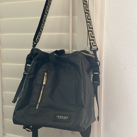 Versace | Bags | Nwot Versace Parfums Black Convertible Backpack ...